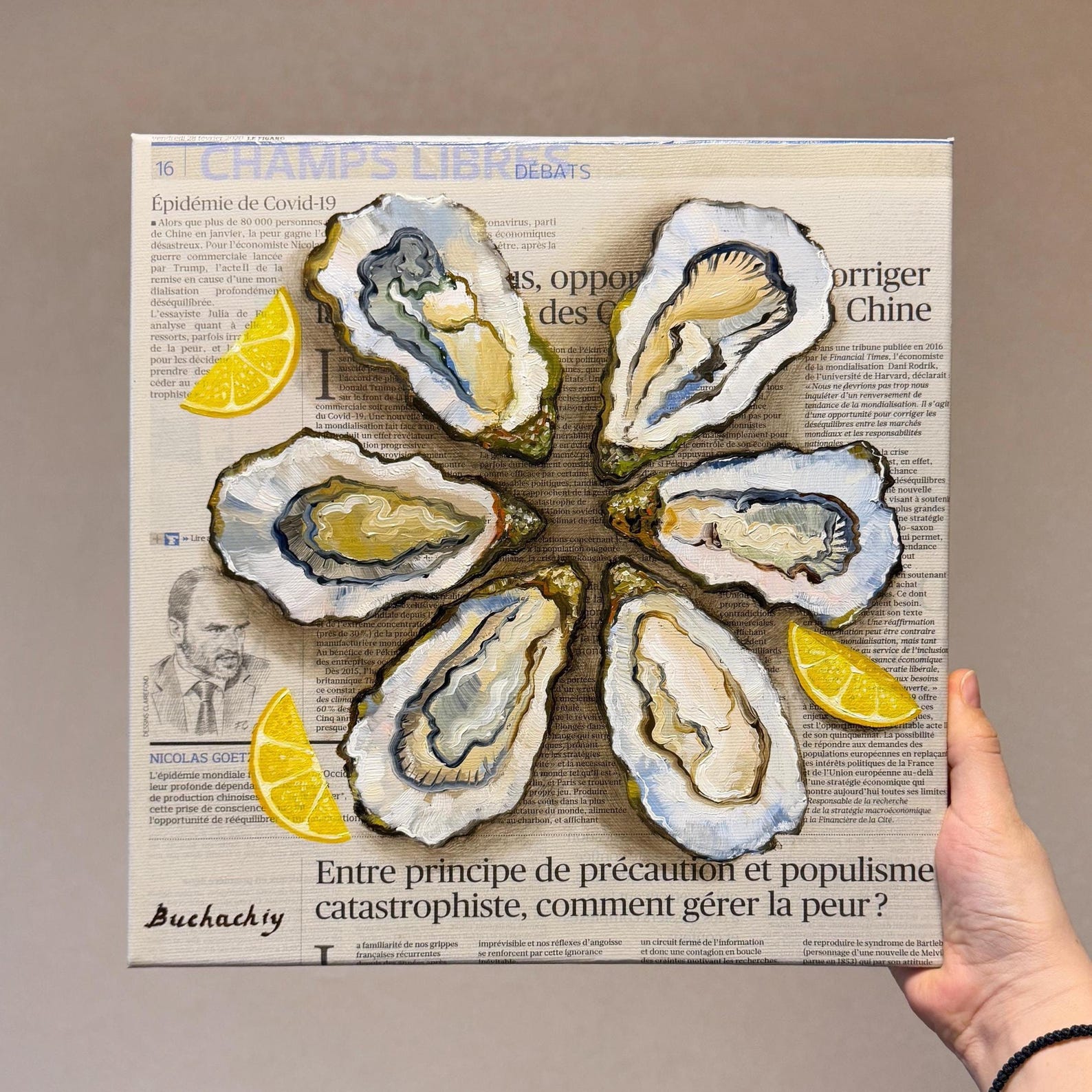 Newspaper Painting Oyster Painting Seafood Wall Art Original Oil ...