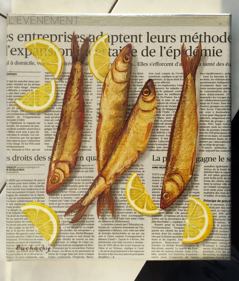 Fish Painting Newspaper Art Food Painting on Newspaper - Etsy