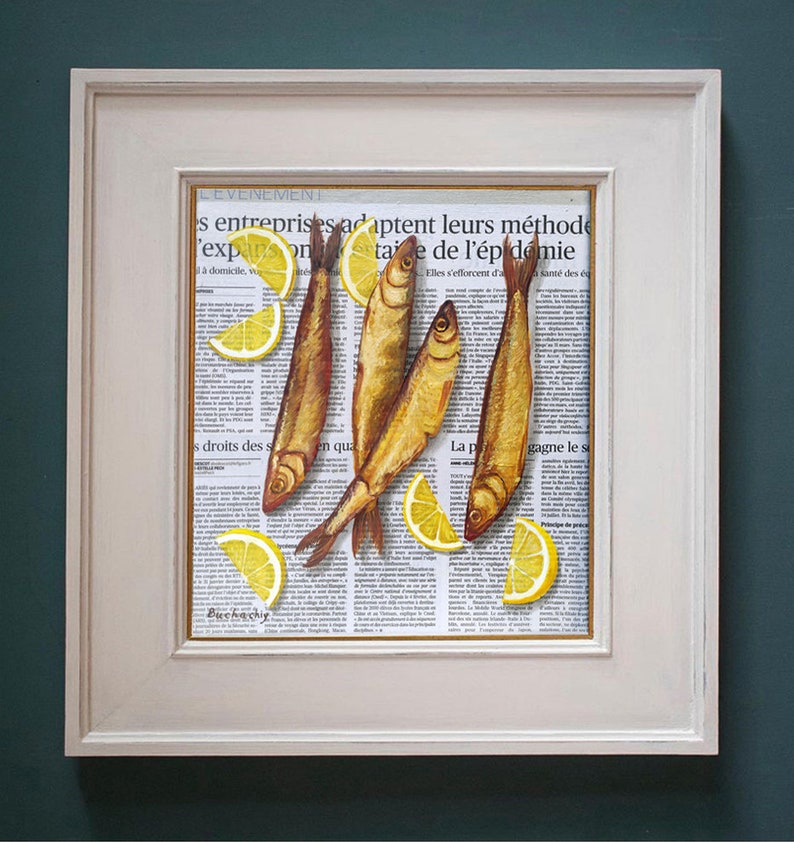 Fish Painting Newspaper Art Food Painting on Newspaper - Etsy