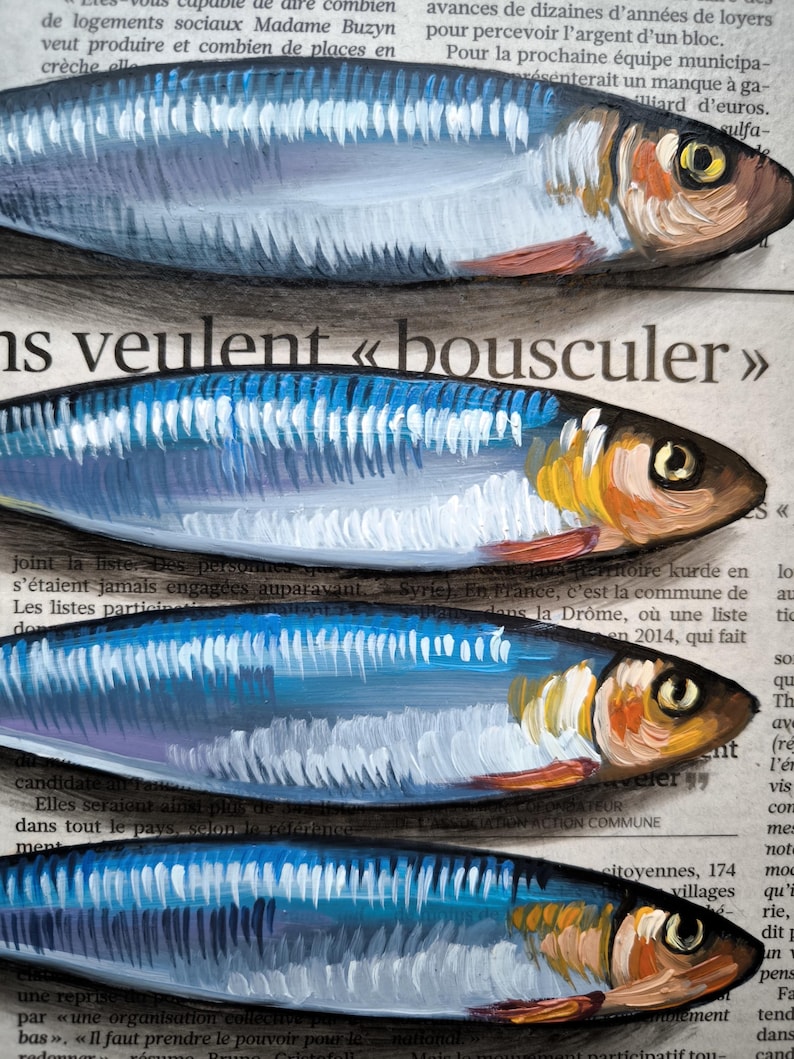 Fish Painting on Newspaper Art Sardine Painting on Newspaper Original ...
