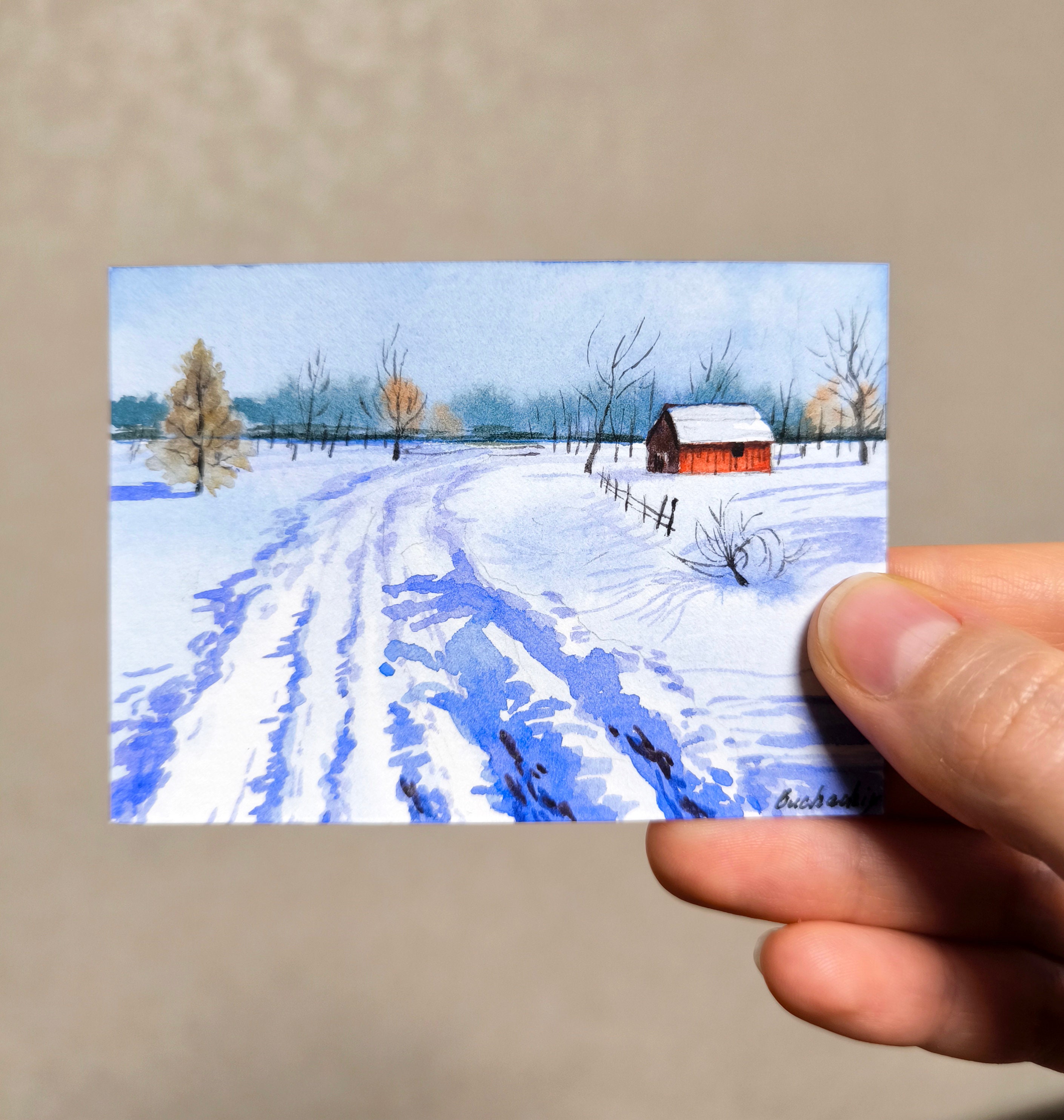 Aceo Original Art Aceo Painting Aceo Watercolor Painting Aceo Winter ...