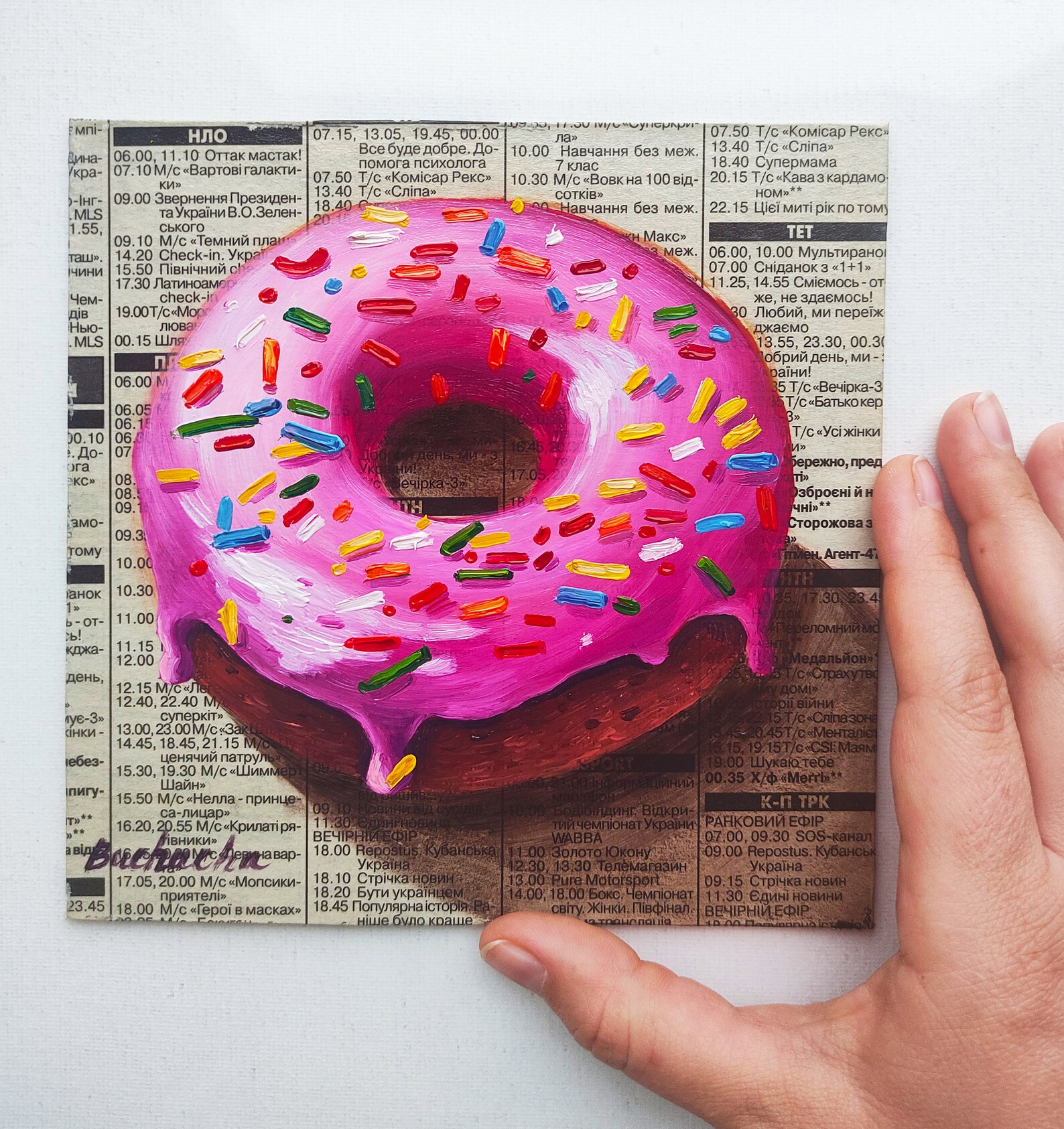 Donut Painting on Newspaper Painting Newspaper Art Food Oil - Etsy