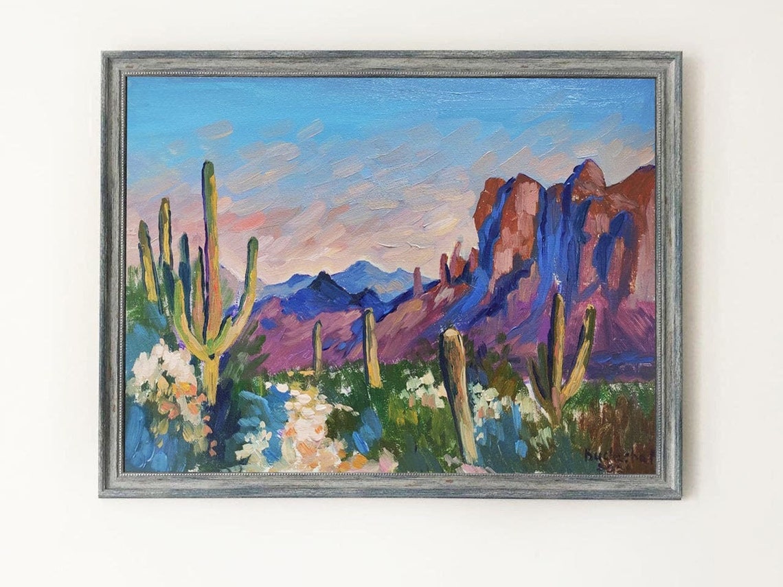 Cactus Painting Desert Painting Mountain Oil Painting Arizona | Etsy