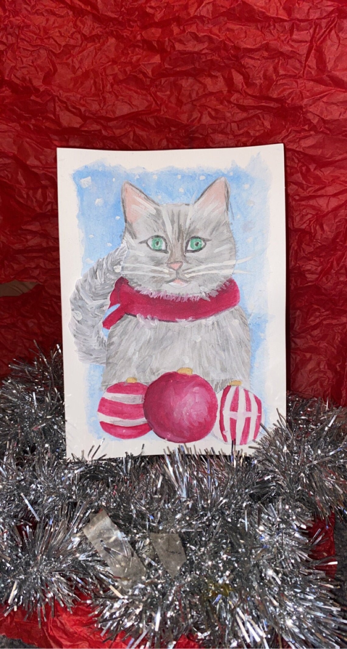 Handmade Festive Cat Christmas Card - Etsy