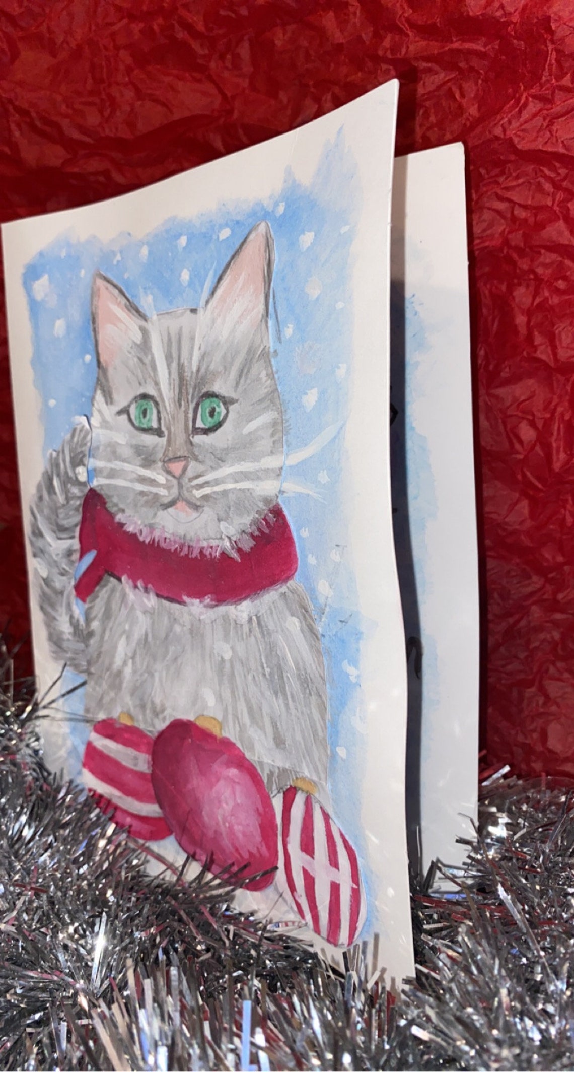 Handmade Festive Cat Christmas Card - Etsy