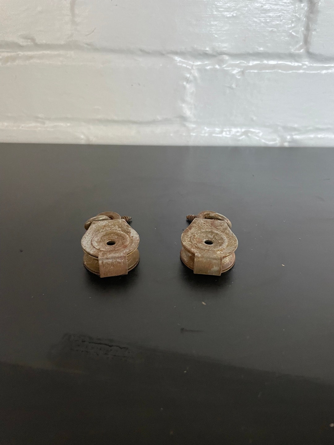 Pair of Two Small Screw in Metal Hardware Pulleys - Etsy