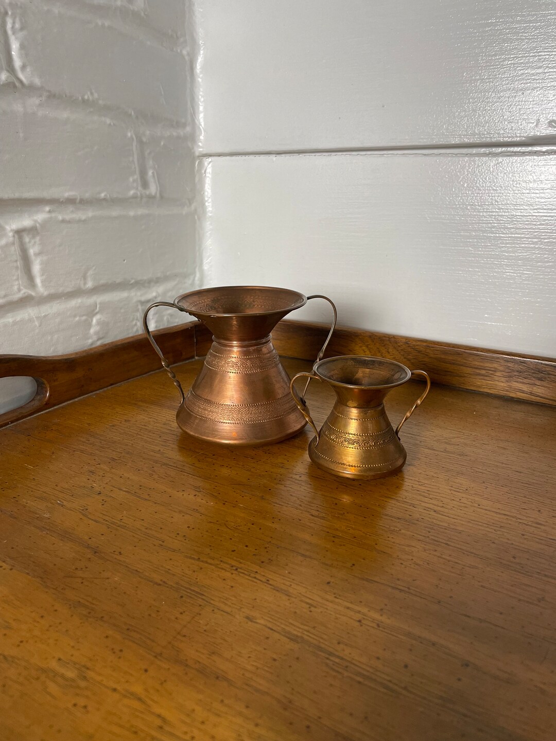 Pair Antique Copper Two Handled Small Containers With Detail - Etsy