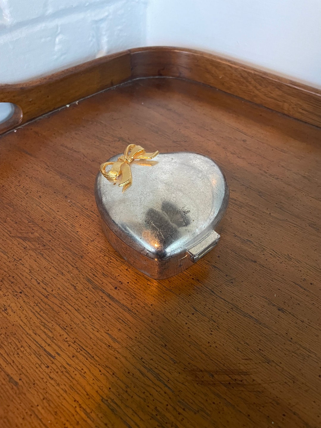 Vintage Silverplate Heart Trinket Box / Jewelry Box With Gold Colored ...