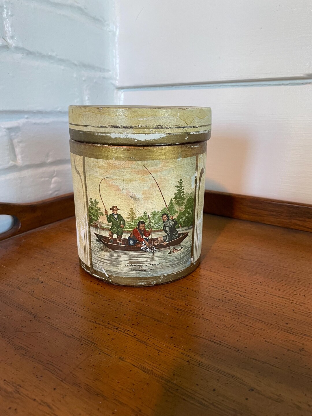 Vintage Ceramic Canister With Hunting and Fishing Scenes - Etsy