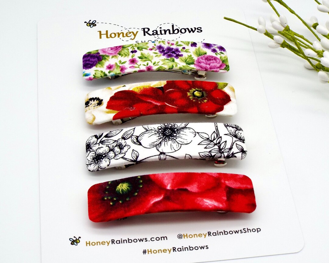 Red and White Poppies Hair Barrette; Multicolor Tiny Roses Hair Clip ...