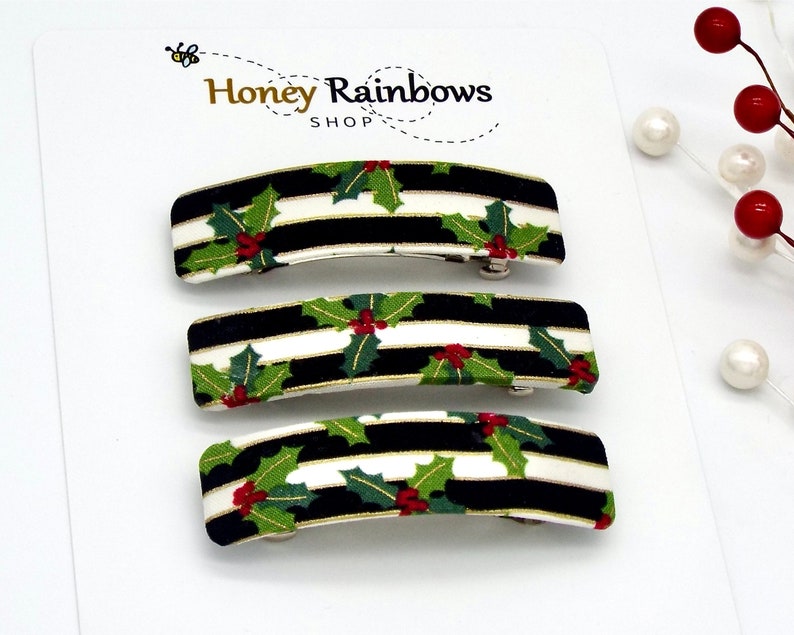 FUN Christmas Hair Barrette; Santa, Snowman, Holly, Bones, Plaid ...