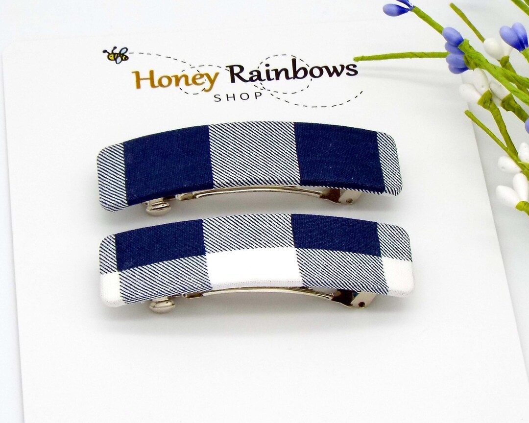 Nautical White and Navy Checker Hair Barrette; Chic Gray and White ...