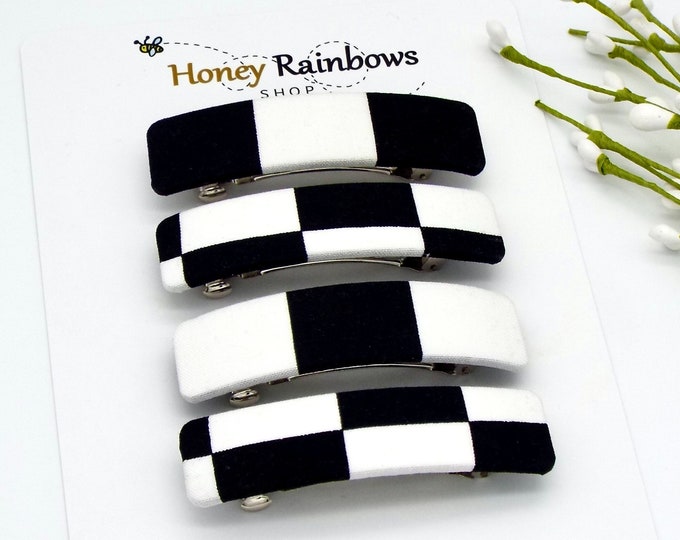 Yellow and White Checkered Hair Clip Checker Rectangle 2" Hair Barrette ...