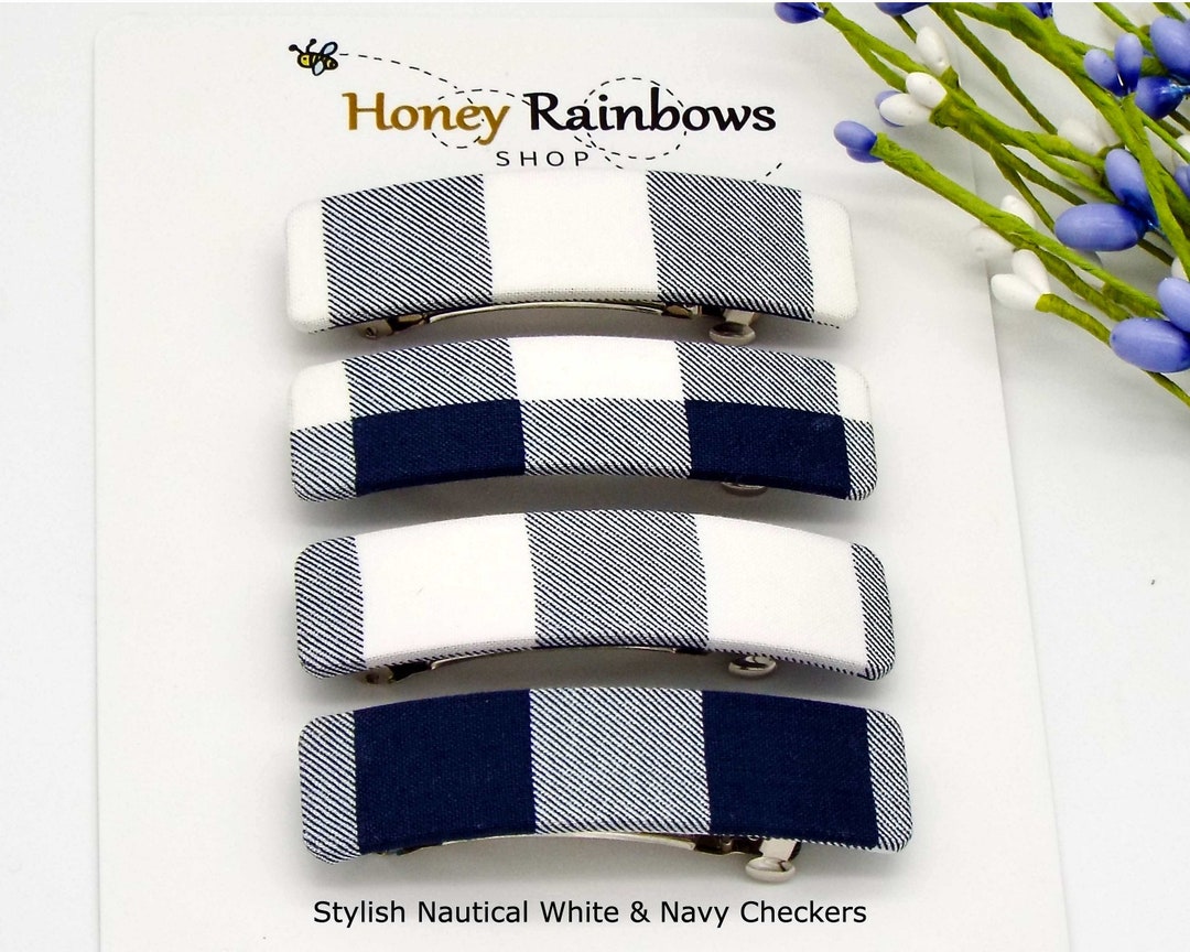 Nautical White and Navy Checker Hair Barrette; Chic Gray and White ...