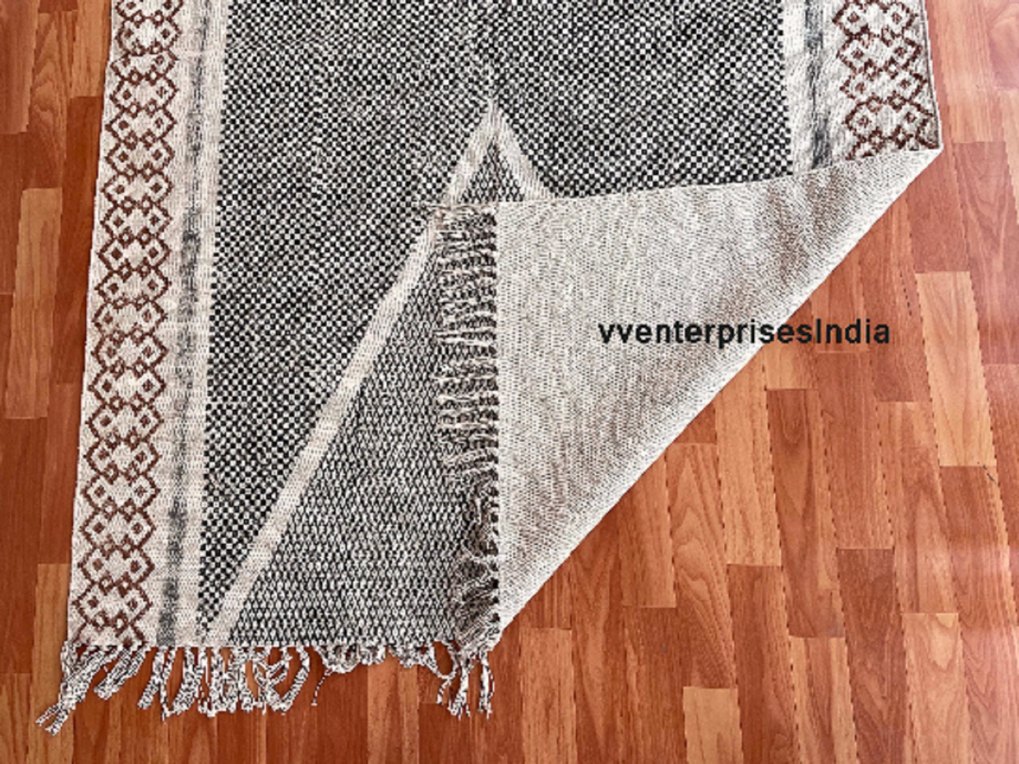 Boho Handwoven Block Printed Flatweave Cotton Rug Bohemian - Etsy