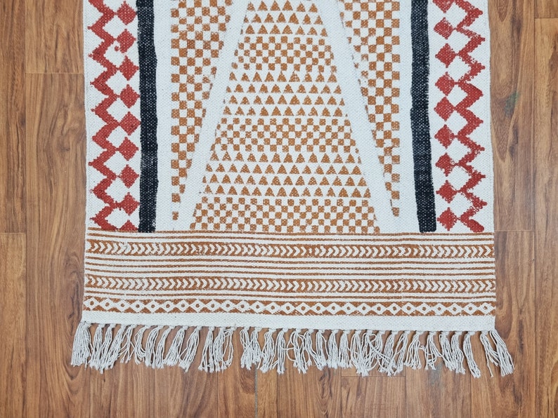 Boho Handwoven Block Printed Flatweave Cotton Rug Bohemian - Etsy