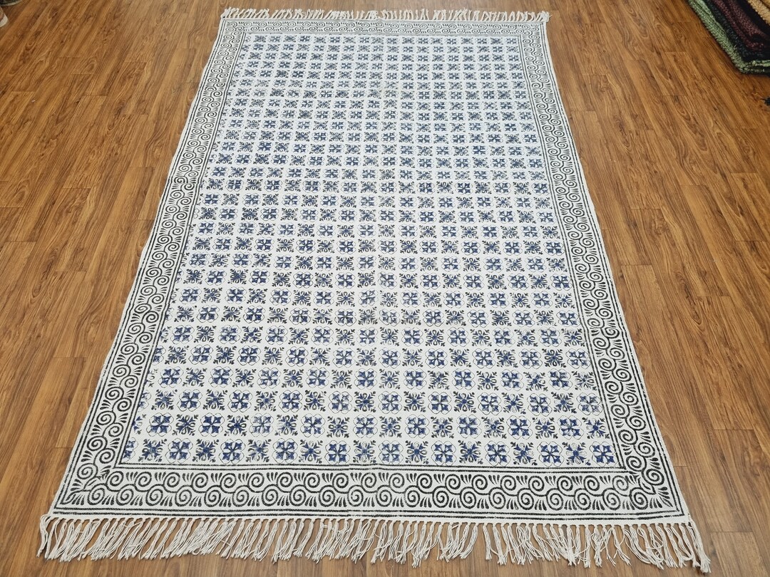 Hand Block Print Rug for Home Decor Handwoven Kilim Rug for Bedroom ...