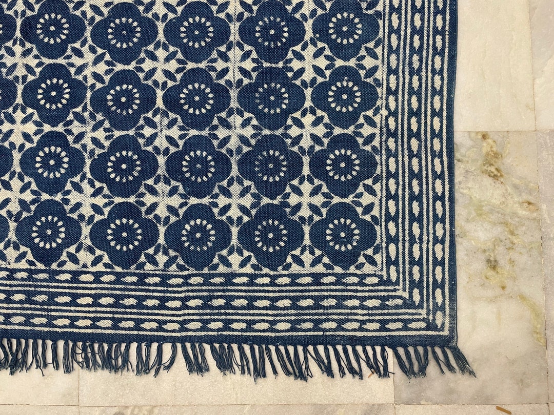 Handmade Block Print Cotton Rug for Living Room, Bedroom, Kitchen ...