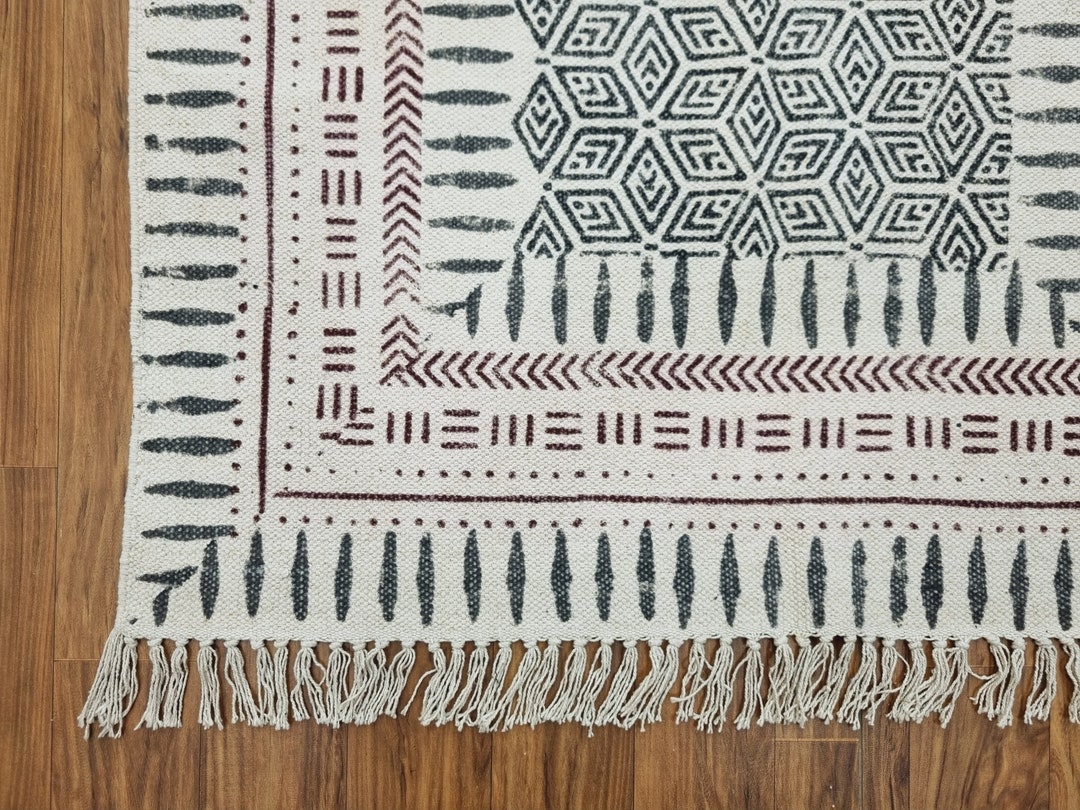 Handwoven Cotton Rug Indian Block Print Rugs Handmade Rug - Etsy