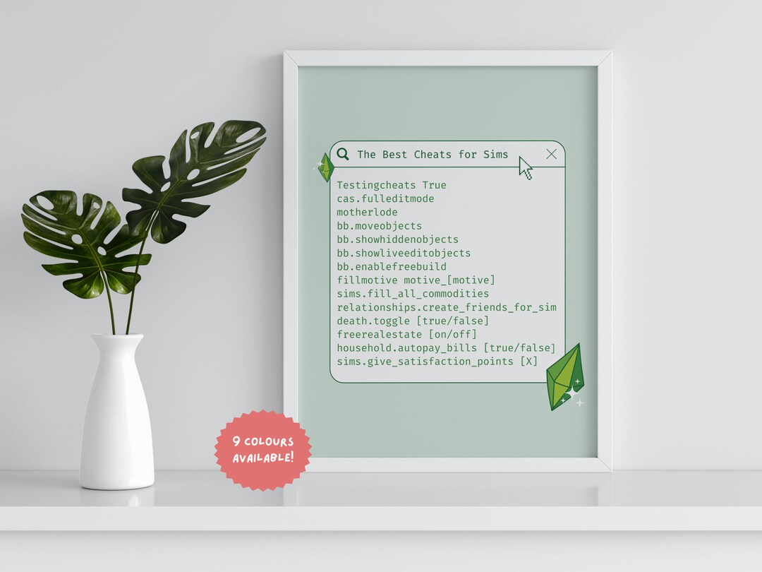 Sims 4 Cheats Inspired Wall Art | the Sims Print | Simlish Home Decor ...