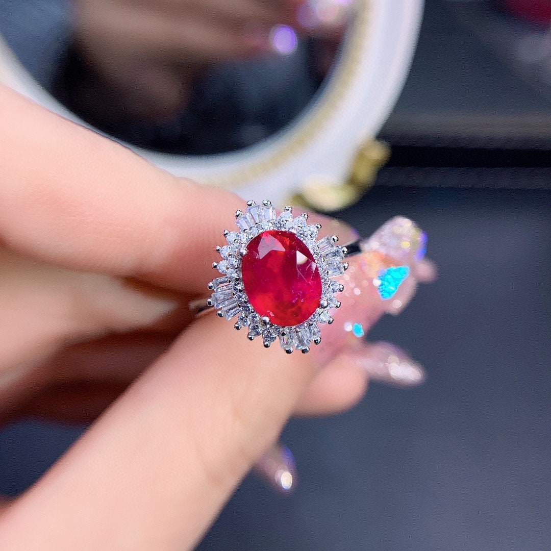 Natural Myanmar Ruby Ballerina Ring Moissanite 18k Solid White - Etsy