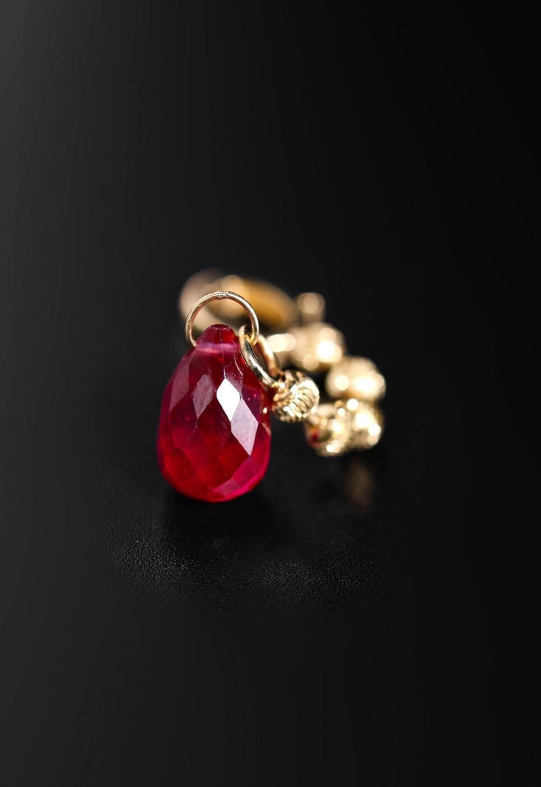 Cute Design Ruby Teardrop Charm 18K Gold Bead Dangle Charm Elegant Ruby ...