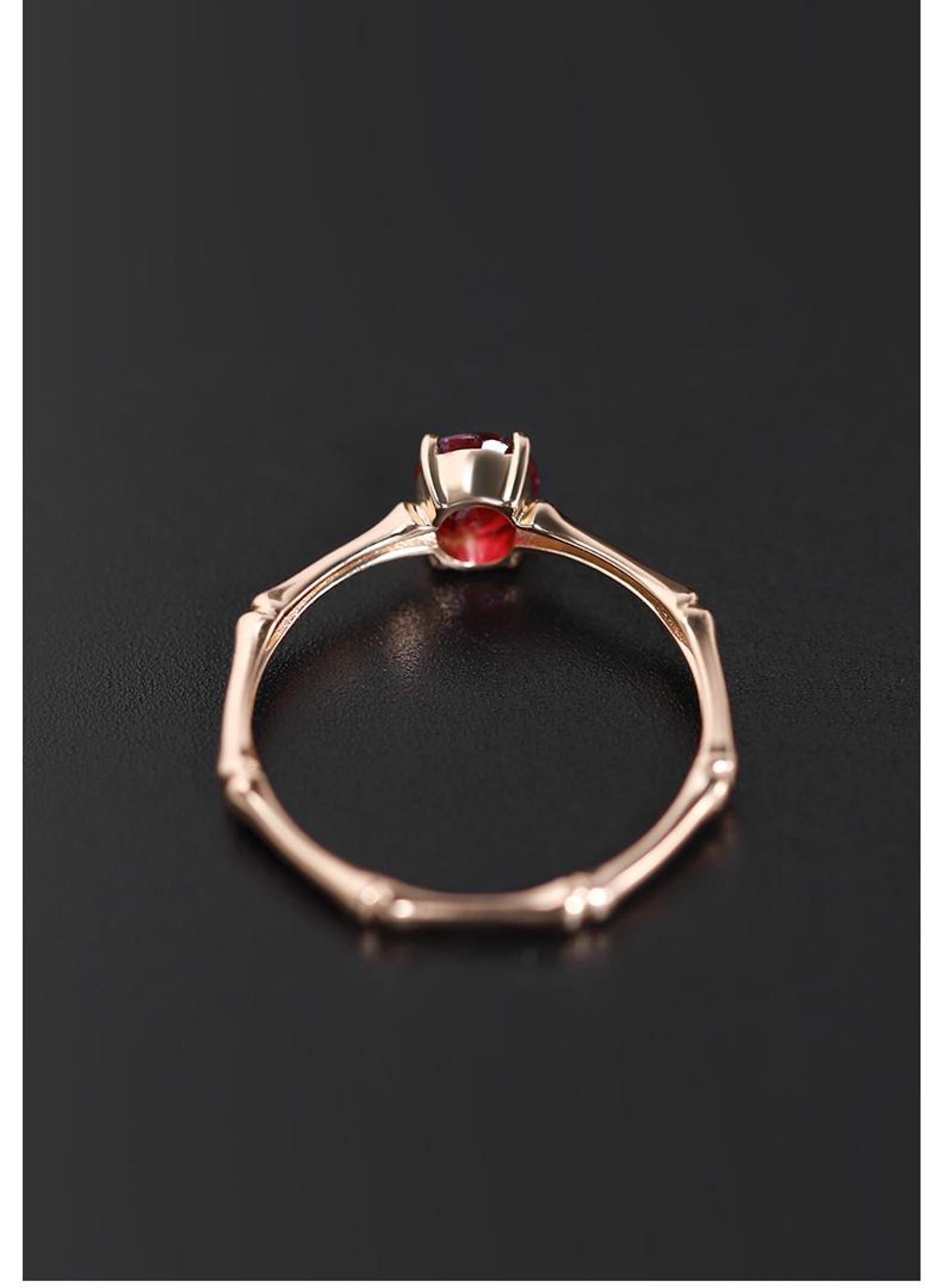 Minimalist Pigeon Blood Ruby Ring 18K Gold Bamboo Band Simple yet ...