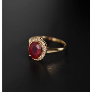 Elegant Pigeon Blood Ruby and Diamond Pave Set Ring | 18K Yellow Gold ...
