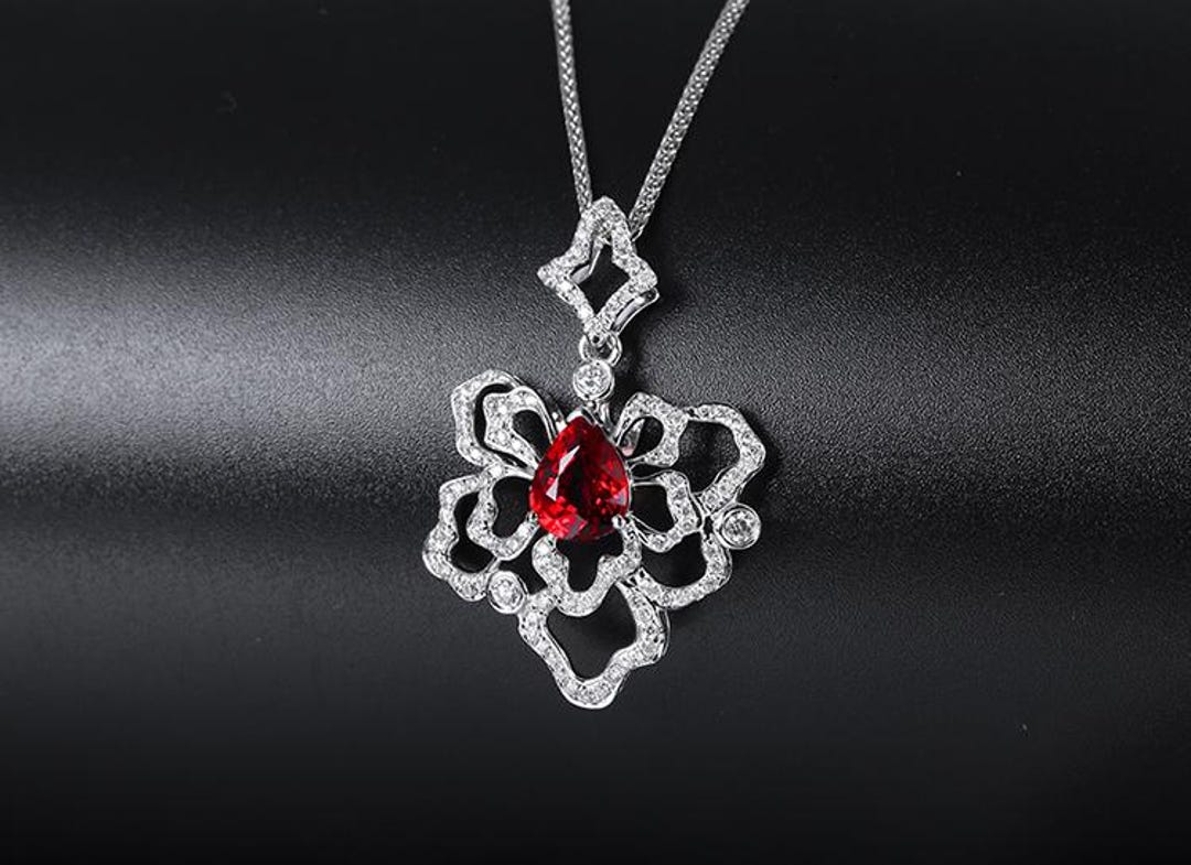 1.2ct Pigeon Blood Ruby Pendant for Women, 18K Gold Diamond, Designer ...