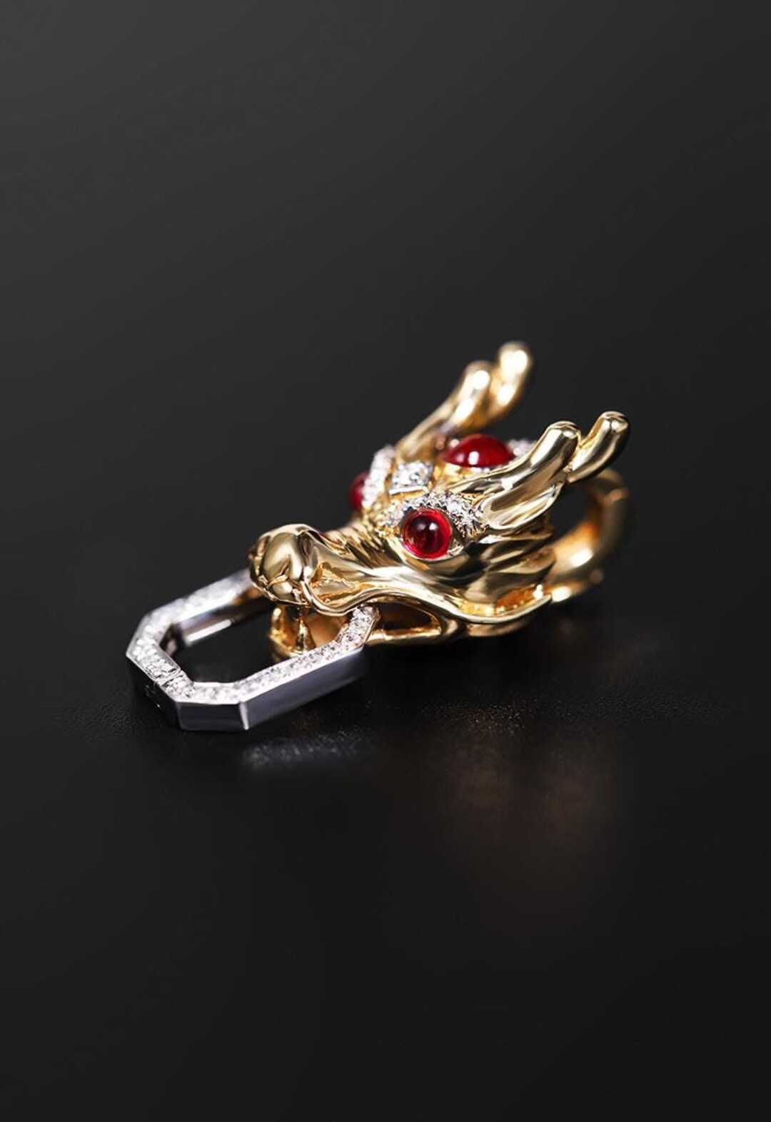 Mythical Dragon Ruby Pendant Necklace | Ruby Eyes in 18K Two Tone Gold ...