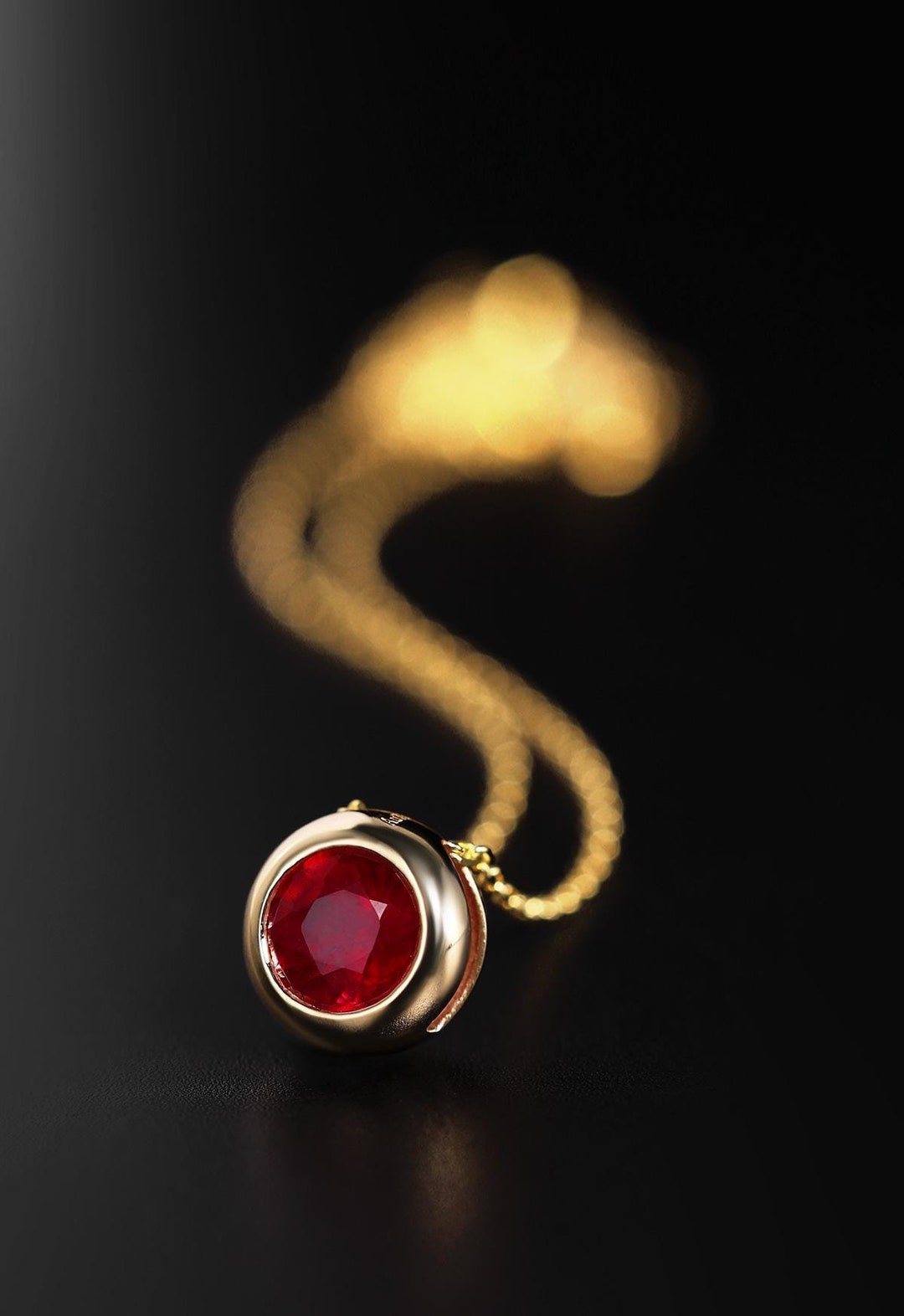 Classic Pigeon Blood Ruby Bazel Set Pendant Necklace in 18K Gold | Ideal for Celebrating Life’s ...