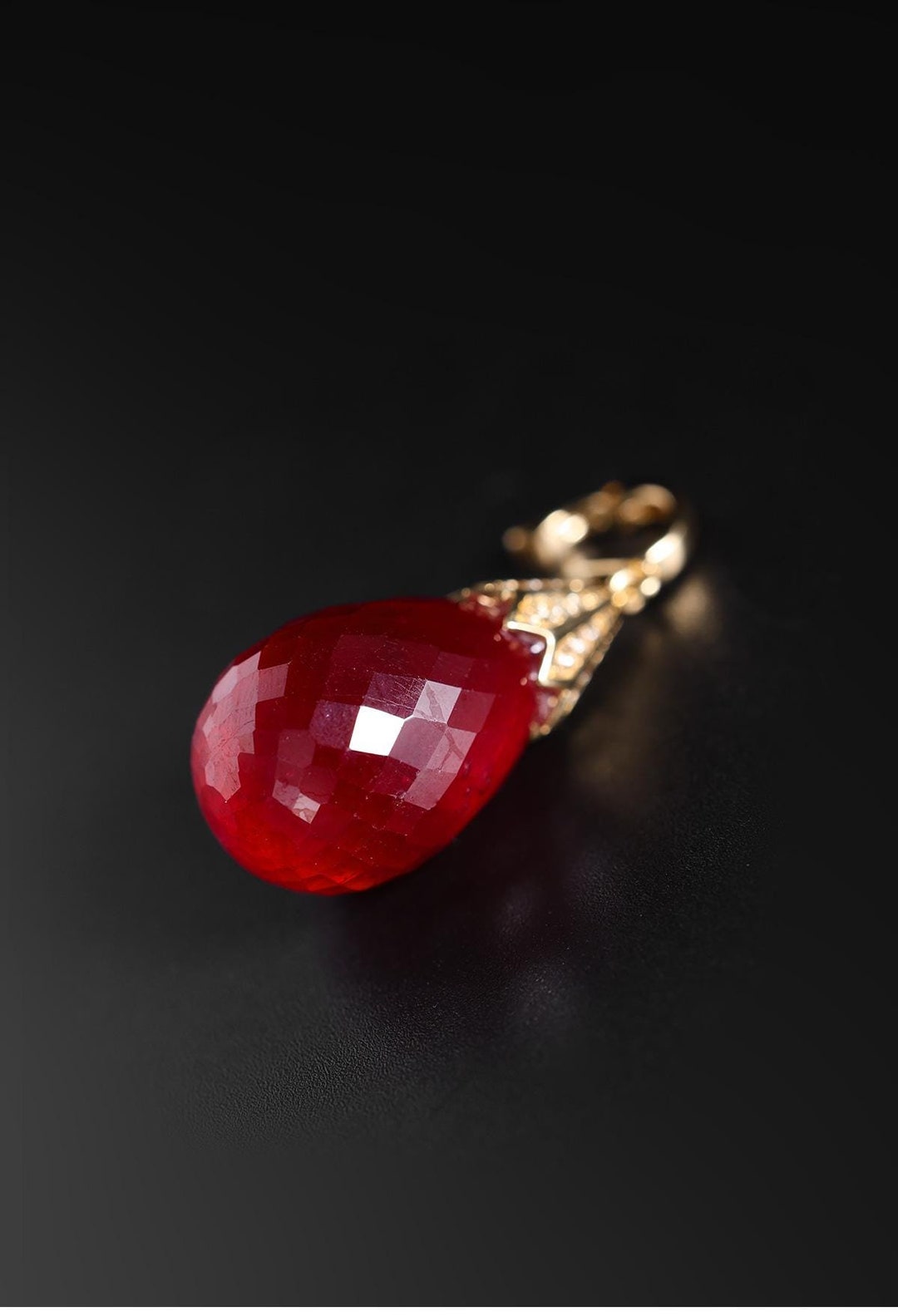 Huge Ruby Teardrop Pendant | 18K Gold With Sparkling Facets | A ...