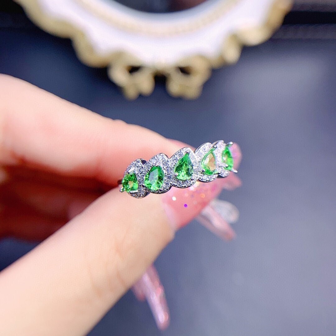 Supeirer Tsavorite Teardrop Channel Set Ring Halo 18K Solid White Gold ...