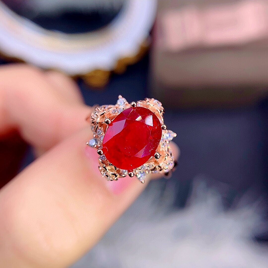 Cluster Desgin Ruby 18K Solid Yellow Gold Ring Galaxy Ruby Ring ...