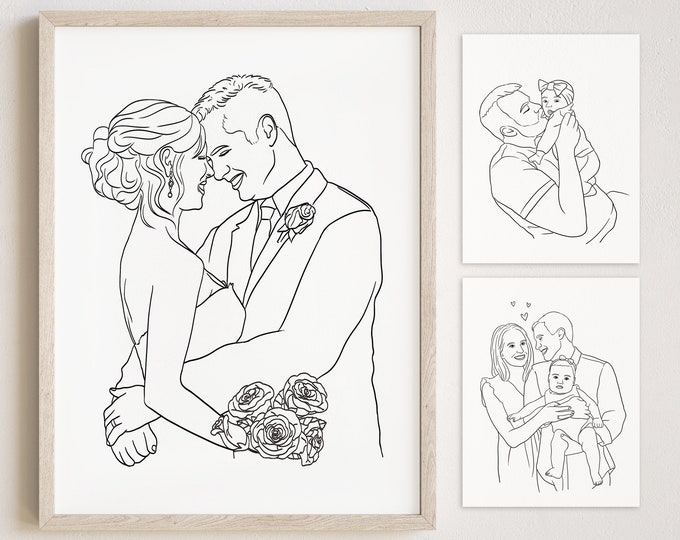Custom Line Drawing Family, Custom Portrait, Wedding Portrait, Sketches ...
