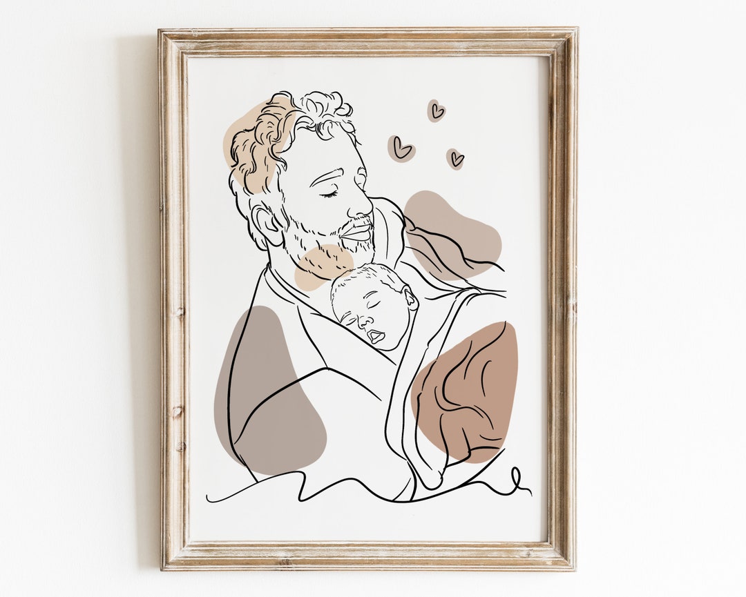 Personalized Line Art, First Dad Line Art Portrait, Custom Dad & Kid ...