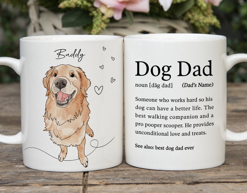Personalized Dog Dad Mug Custom Dog Mug Dog Watercolor Line | Etsy