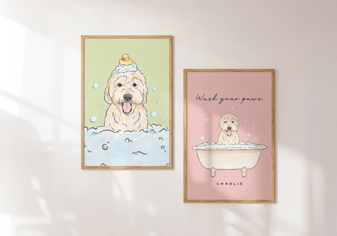 Custom Pet Portrait Bathroom, Watercolor Pet Bathroom Art, Funny Cat or ...