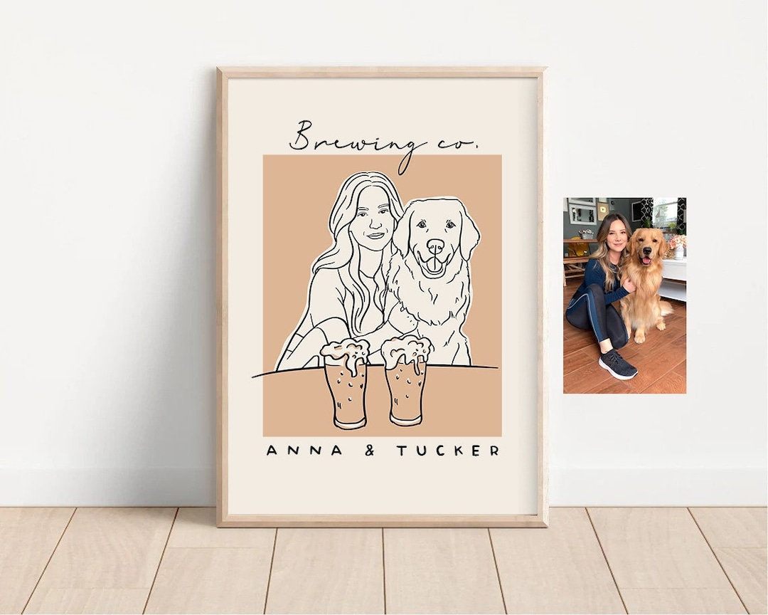 Custom Dog Mom Line Portrait, Custom From Photo, Mother's Day Gift, Dog ...