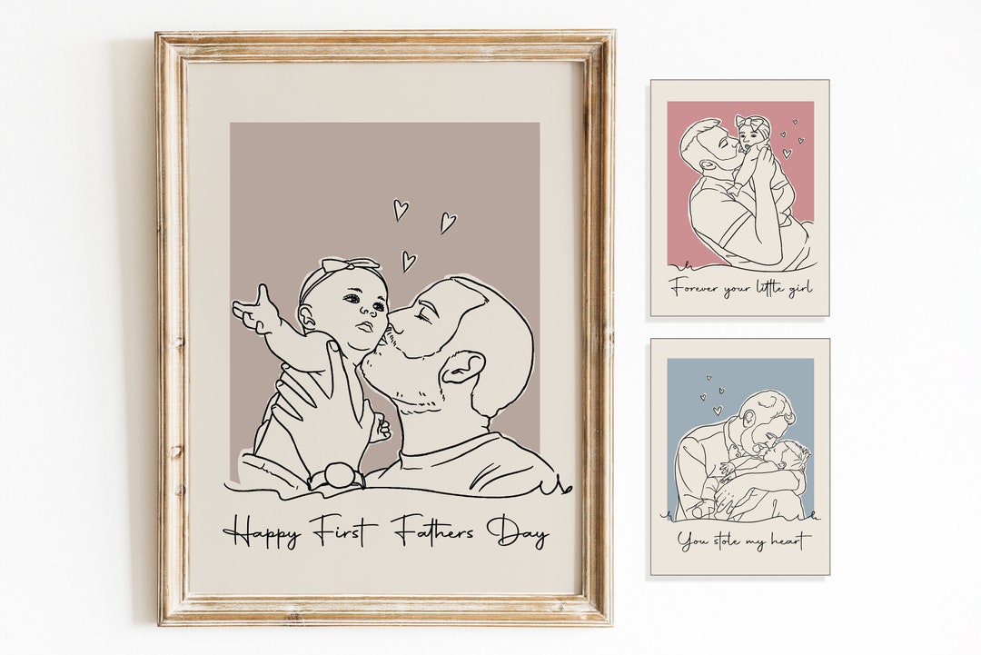 Best Dad Portrait Gift, Dad and Children, Custom Dad Drawing From Photo ...