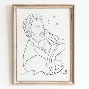 Personalized Line Art, First Dad Line Art Portrait, Custom Dad & Kid ...