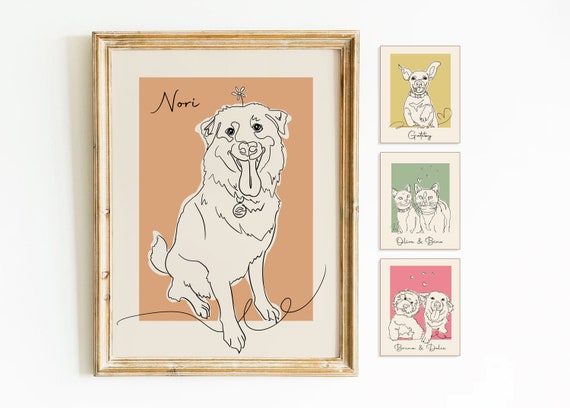 Custom Pet Portrait Custom Line Art Dog Portrait Dog Wall - Etsy