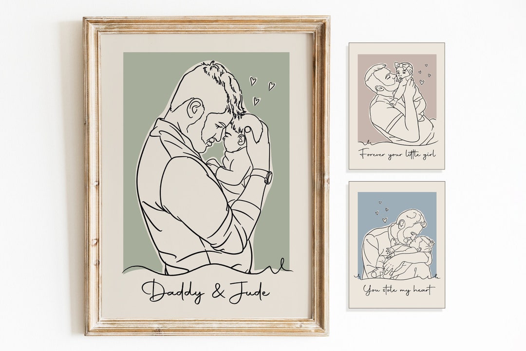 Fathers Day Gift From Wife & Daughter, Custom Dad and Kid Line Art ...