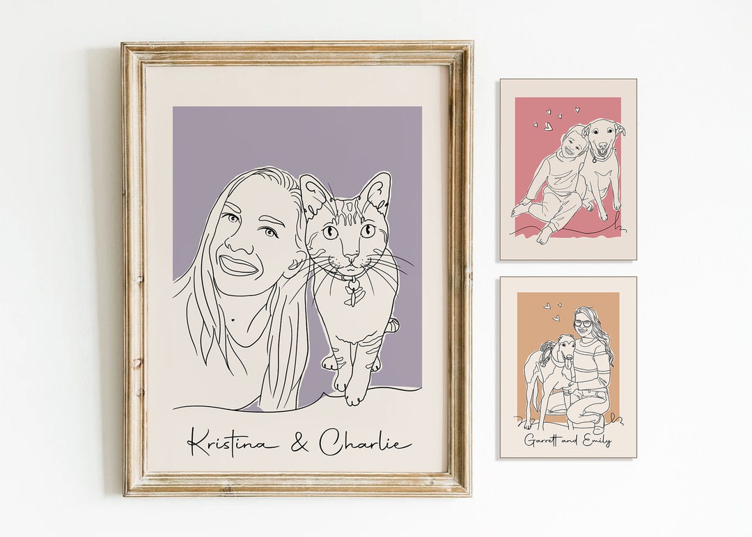 Custom Dog Mom Portrait, Dog Mom Art, Custom From Photo, Pet Line Art ...