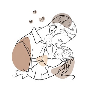 Personalized Line Art, First Dad Line Art Portrait, Custom Dad & Kid ...