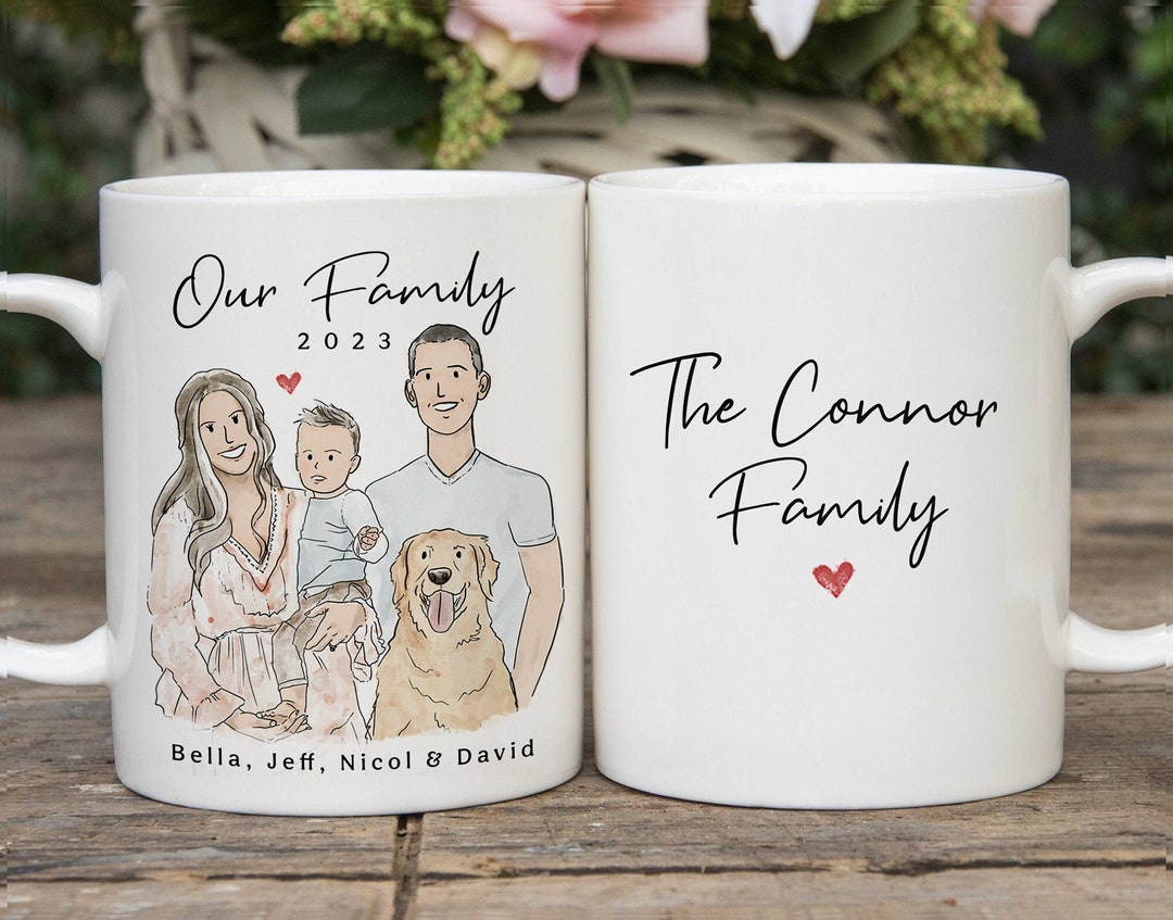 Custom Family Portrait With Pets Mug, Personalized Family Mug ...