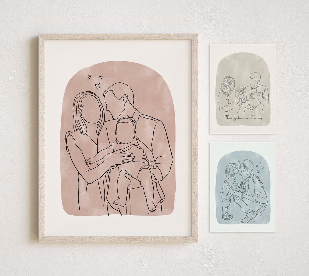 Custom Line Drawing Family, Personalized Gifts, Sketches From Photo ...