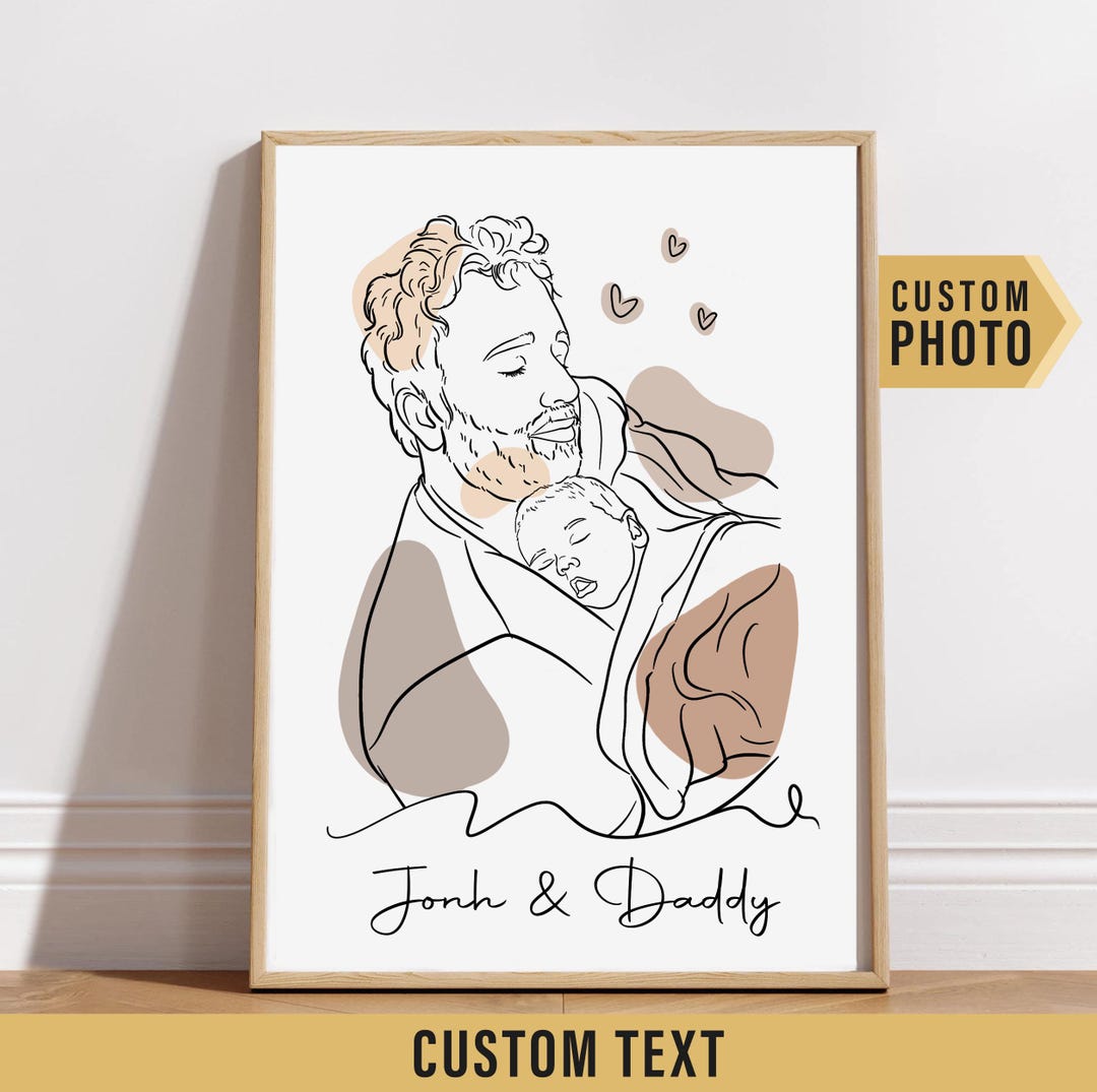 Personalized Line Art, First Dad Line Art Portrait, Custom Dad & Kid ...