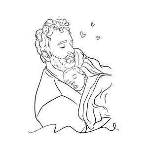 Personalized Line Art, First Dad Line Art Portrait, Custom Dad & Kid ...
