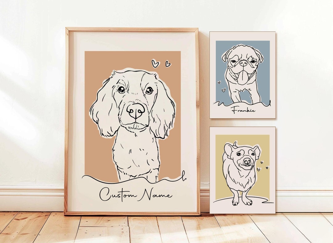 Custom Pet Portrait, Custom Line Art, Dog Memorial Portrait ...